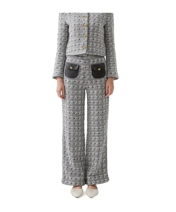 Marissa Chiara Plaid Wide Leg Pants With Contrast Pockets