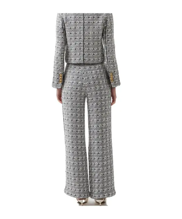Marissa Chiara Plaid Wide Leg Pants With Contrast Pockets