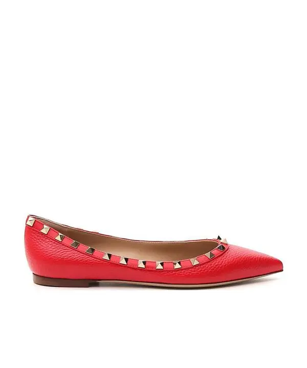 Valentino Garavani Rockstud Pointed Toe Flats - Red
