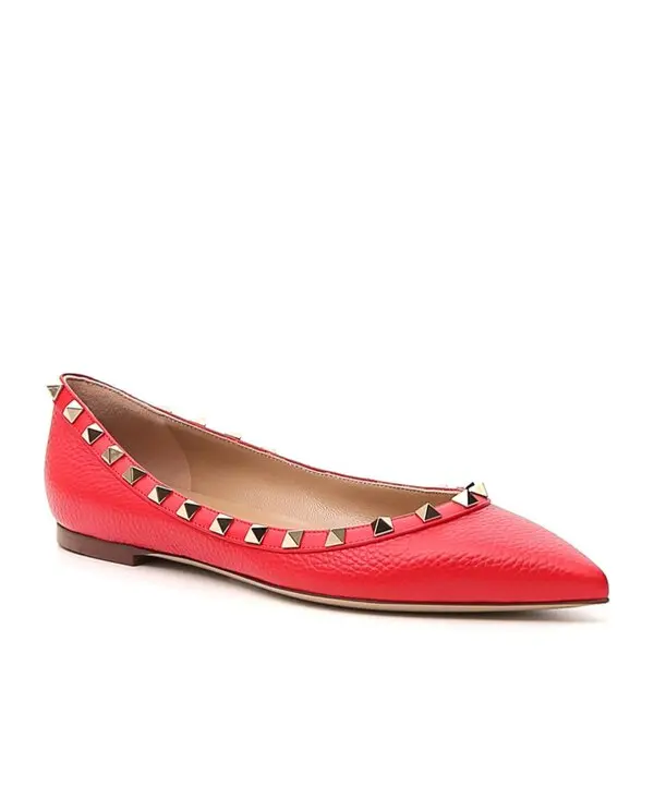 Valentino Garavani Rockstud Pointed Toe Flats - Red