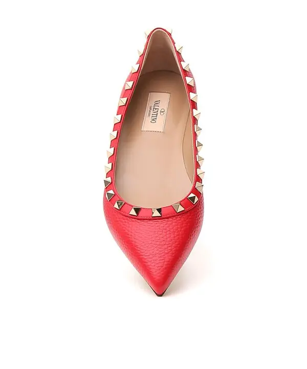 Valentino Garavani Rockstud Pointed Toe Flats - Red