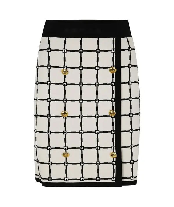 Elisabetta Franchi Jacquard Skirt With Gold-tone Buttons - Cream