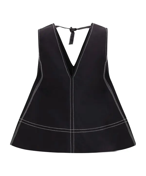 GANNI Sleeveless V-neck Tie Detail Top
