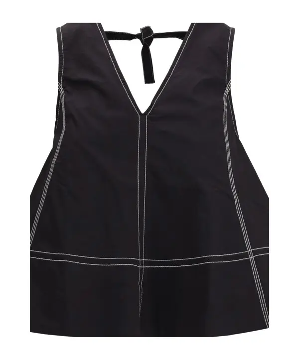 GANNI Sleeveless V-neck Tie Detail Top