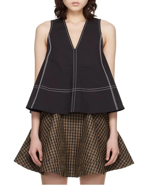 GANNI Sleeveless V-neck Tie Detail Top