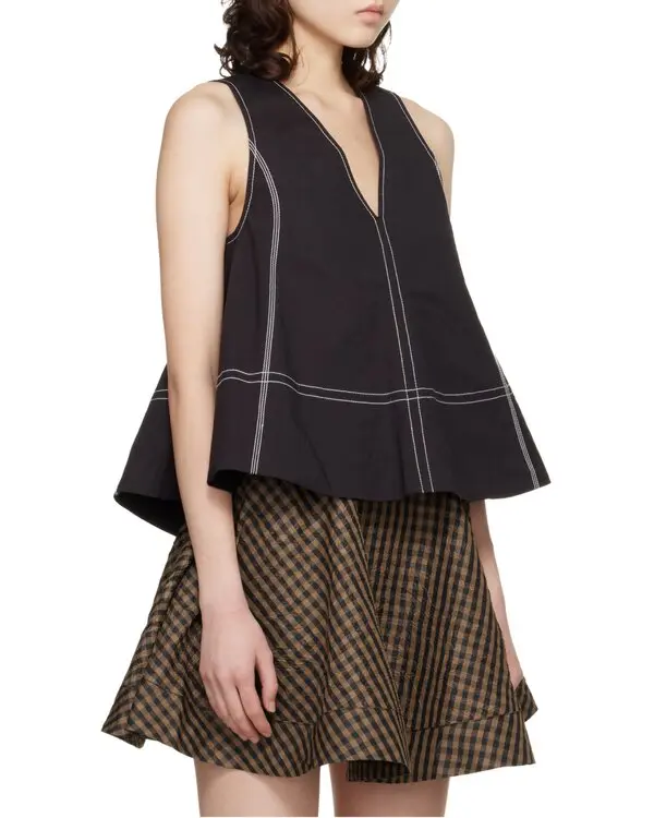 GANNI Sleeveless V-neck Tie Detail Top