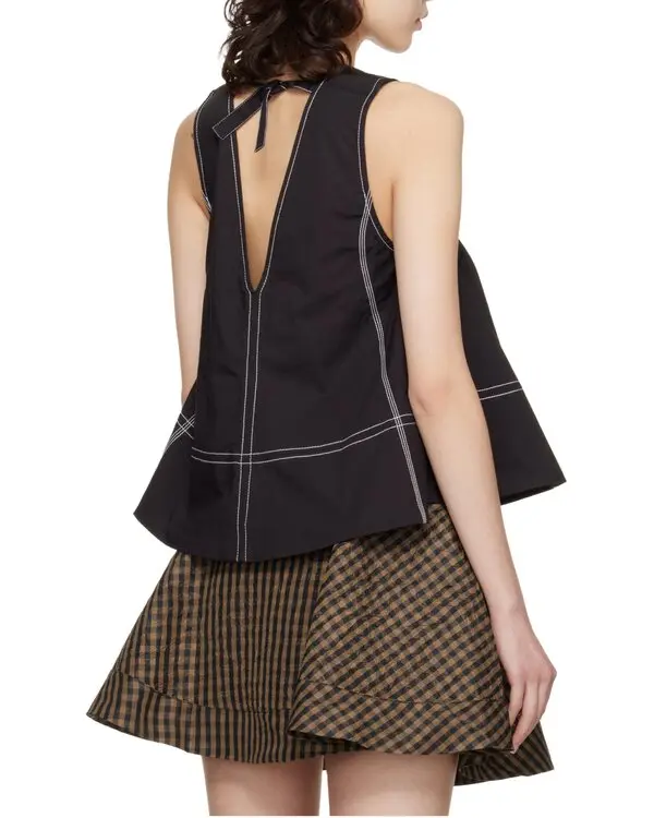GANNI Sleeveless V-neck Tie Detail Top