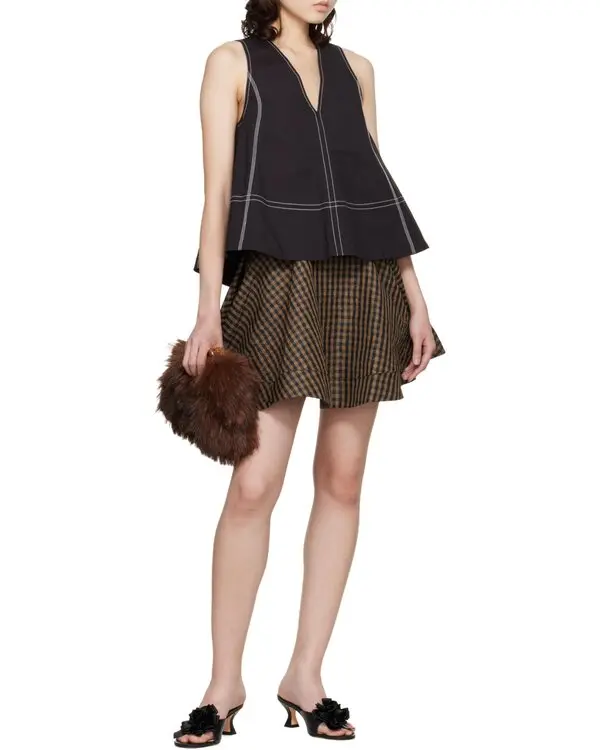 GANNI Sleeveless V-neck Tie Detail Top