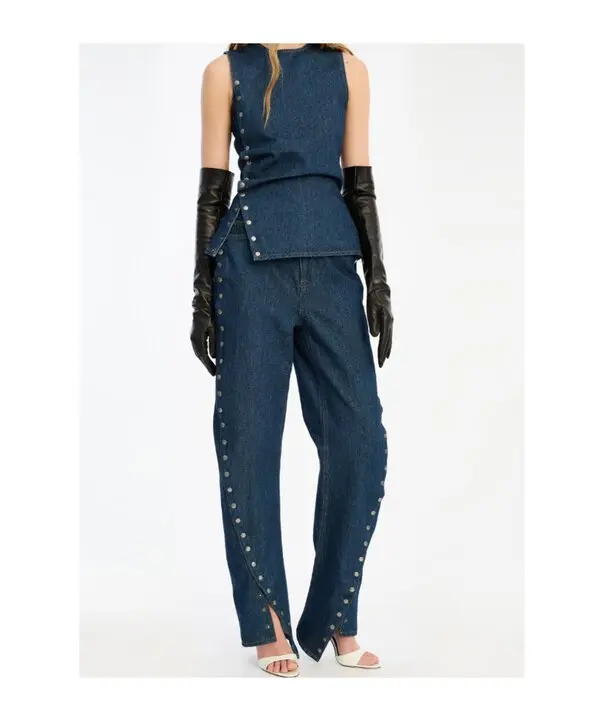 ROTATE BY BIRGER CHRISTENSEN Wide-leg Buttoned Jeans - Blue