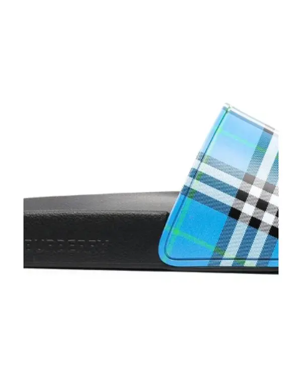 Burberry Check Print Open-toe Slides - Blue