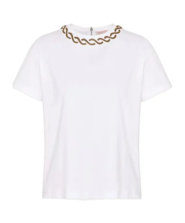 Valentino Garavani Bead-trim Crewneck T-shirt - White