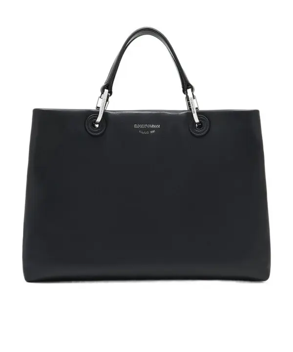 Emporio Armani Logo Stamp Medium Tote Bag - Black