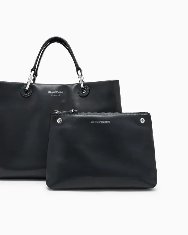 Emporio Armani Logo Stamp Medium Tote Bag - Black
