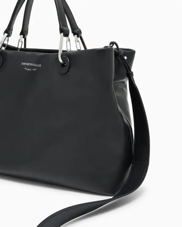 Emporio Armani Logo Stamp Medium Tote Bag - Black