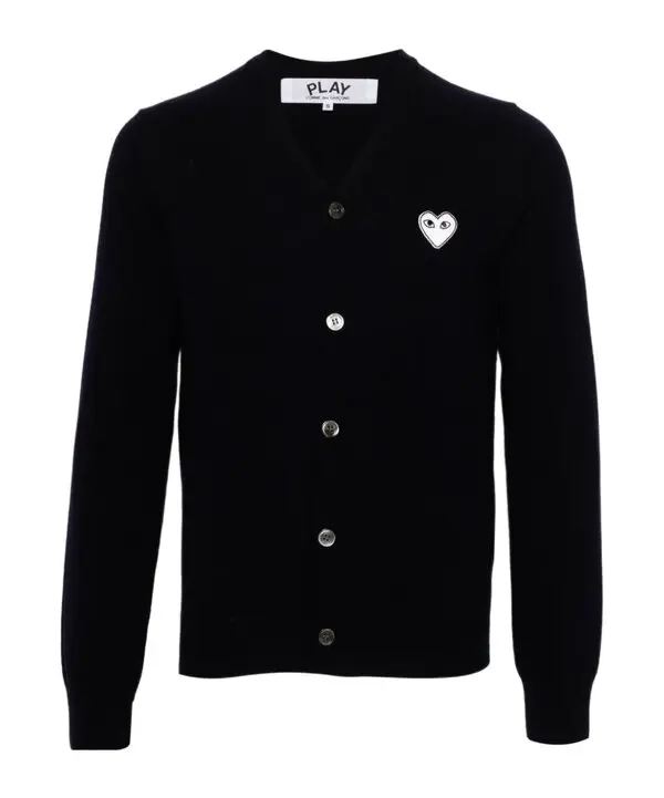 Play Comme Des Garcon V-neck Cardigan With Heart Applique - Navy