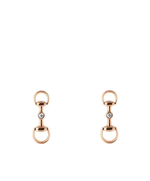 Gucci 18k Rose Gold Horsebit Diamond Earrings - Yellow