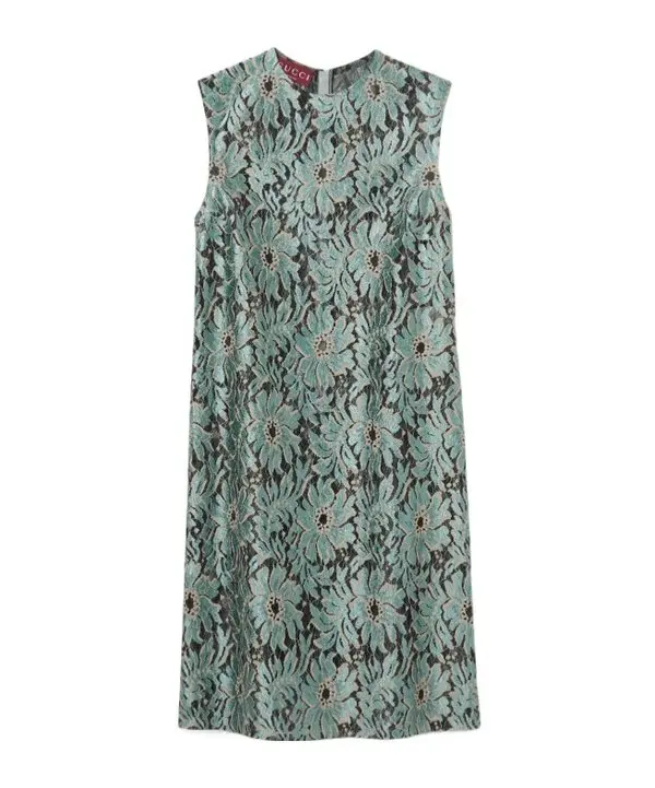 Gucci Floral Lace Sleeveless Dress - Gray