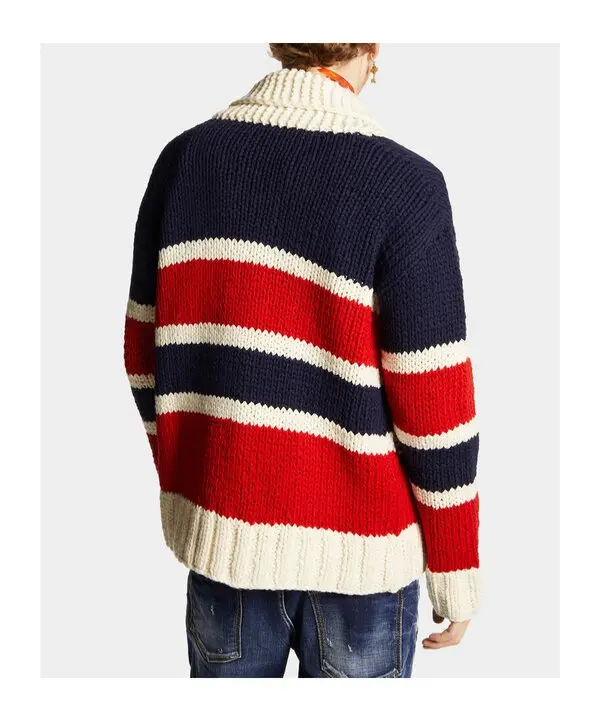 Dsquared2 Striped Knit Cardigan With Bear Appliqu