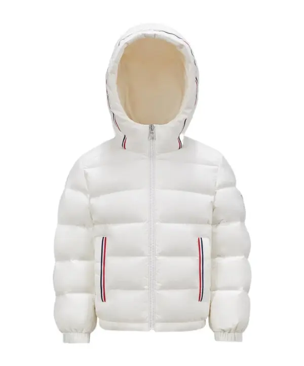 Moncler Merary Down Jacket With Hood And Tricolor Trim - Off White