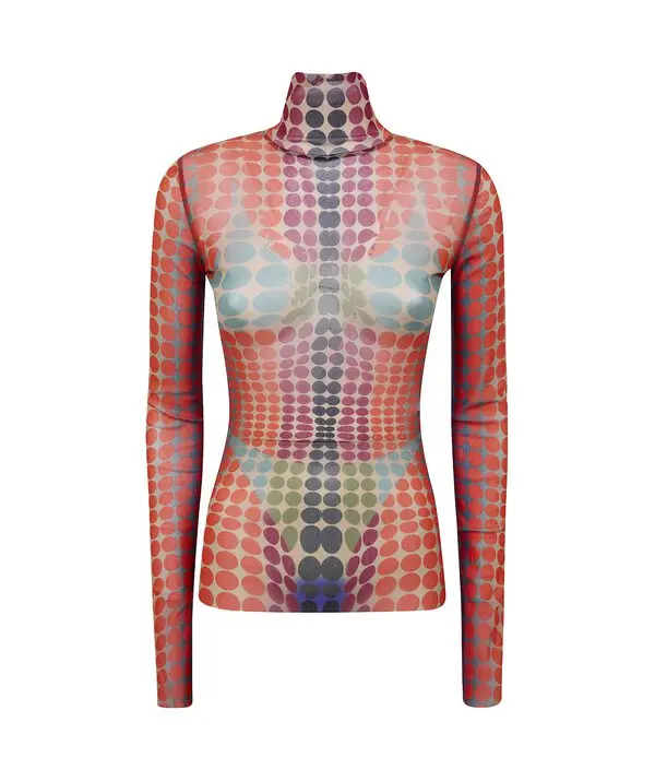 JEAN PAUL GAULTIER Polka Dot High Neck Long Sleeve Top - Purple Orange Green