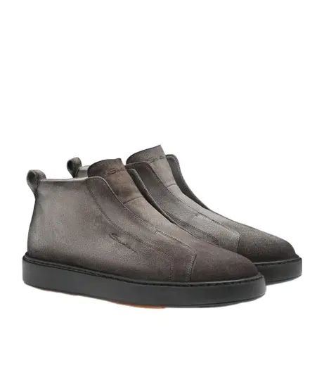 Santoni Suede Elastic Panel High Top Sneakers - Grey