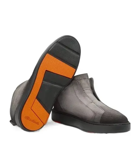 Santoni Suede Elastic Panel High Top Sneakers - Grey