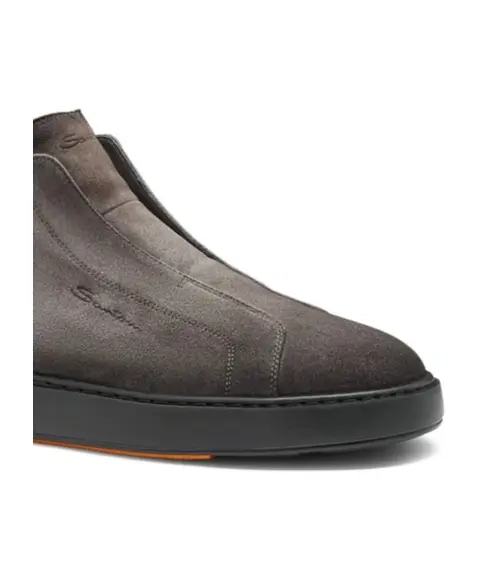 Santoni Suede Elastic Panel High Top Sneakers - Grey