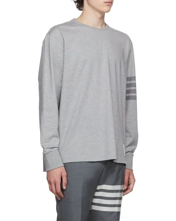 Thom Browne 4-bar Stripe Crewneck Sweatshirt - Light Gray