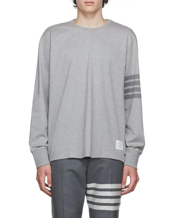 Thom Browne 4-bar Stripe Crewneck Sweatshirt - Light Gray