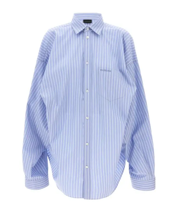 Balenciaga Striped Collared Long-sleeve Shirt - Light Blue