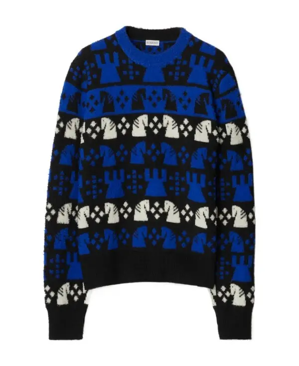 Burberry Chess Intarsia-knit Crewneck Jumper - Blue