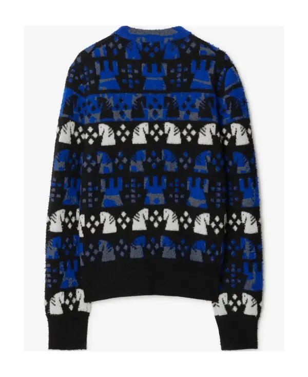 Burberry Chess Intarsia-knit Crewneck Jumper - Blue