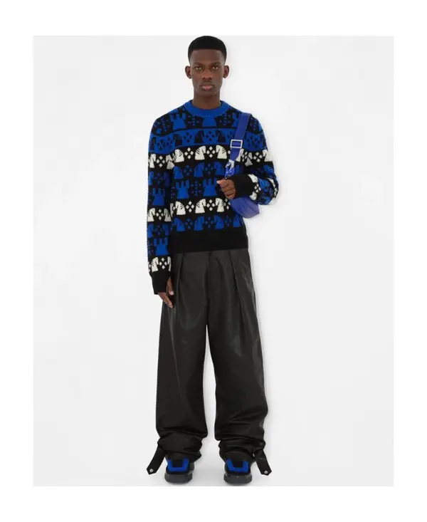 Burberry Chess Intarsia-knit Crewneck Jumper - Blue