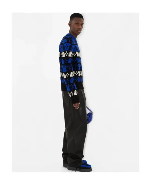 Burberry Chess Intarsia-knit Crewneck Jumper - Blue