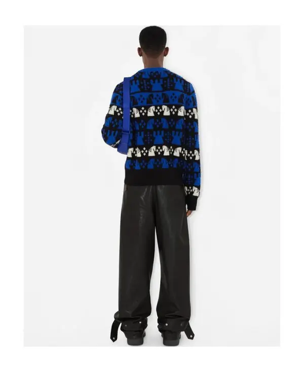 Burberry Chess Intarsia-knit Crewneck Jumper - Blue