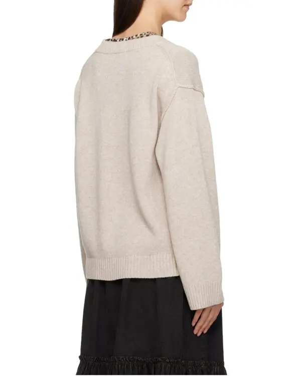 GANNI V-neck Logo Embroidered Jumper - Beige