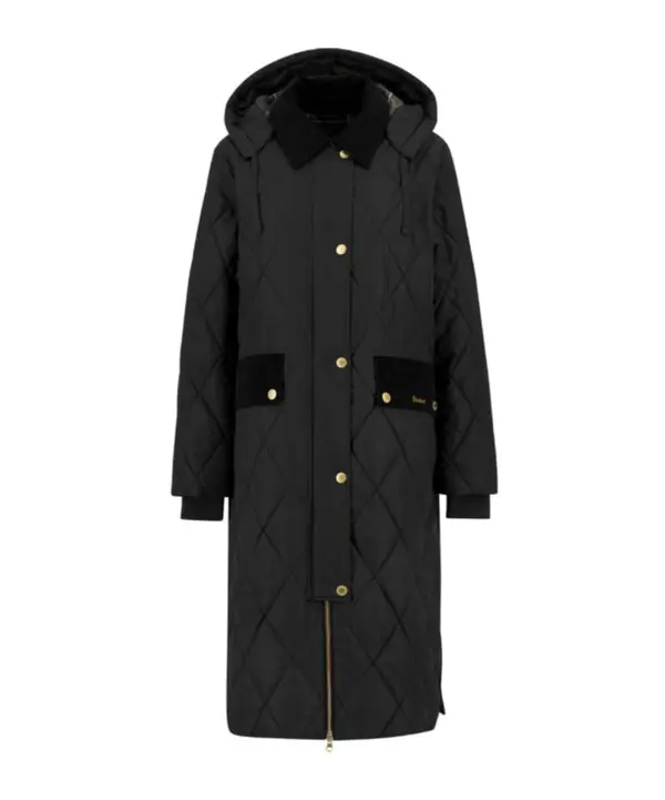 Barbour Quilted Hooded Coat With Knot Trim - Black