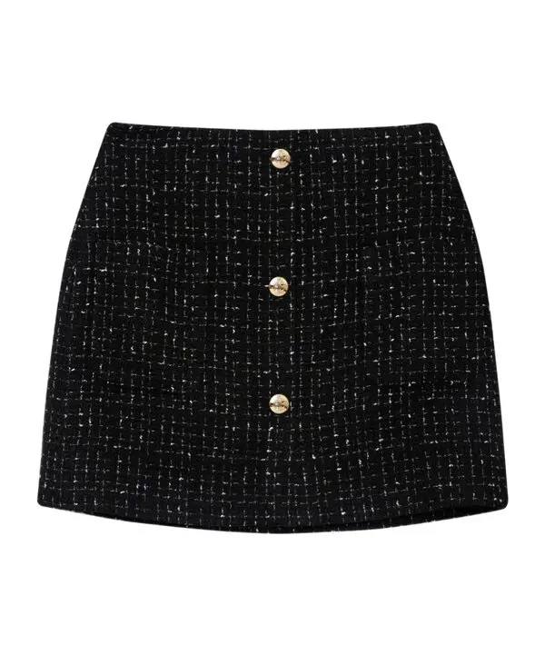ANINE BING Mateo Tweed Miniskirt With Front Buttons - Black