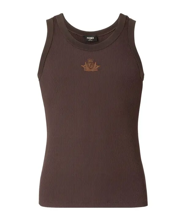 Fendi Ribbed Tank Top With Embroidered Logo - Brown