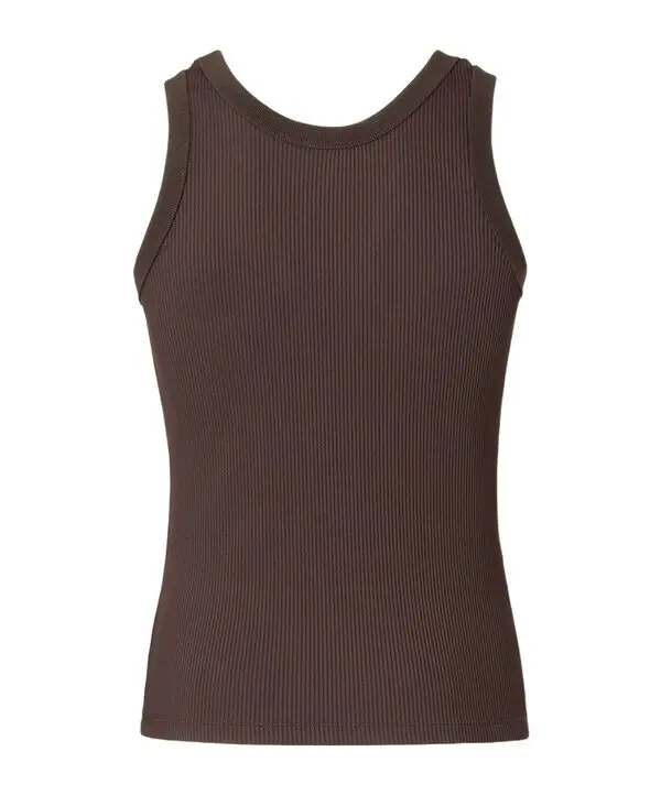 Fendi Ribbed Tank Top With Embroidered Logo - Brown