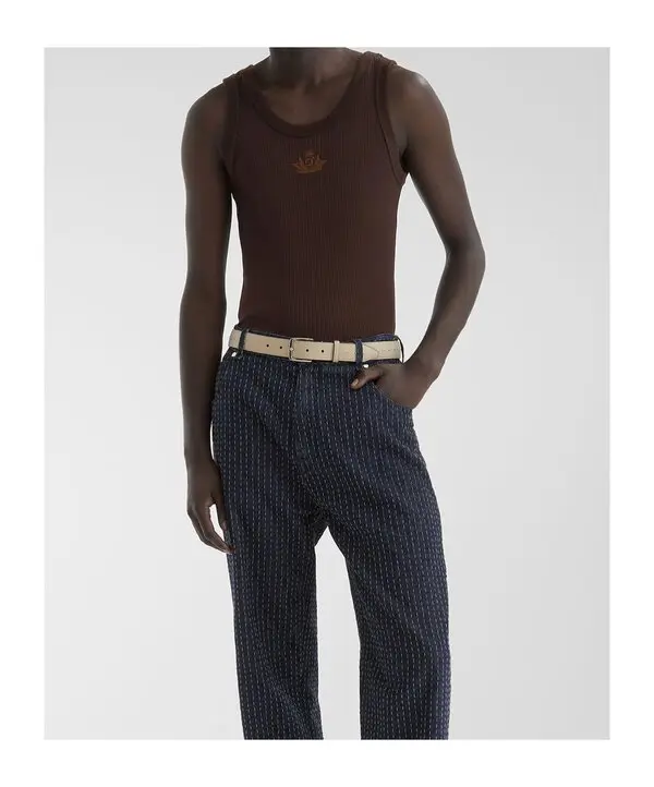 Fendi Ribbed Tank Top With Embroidered Logo - Brown