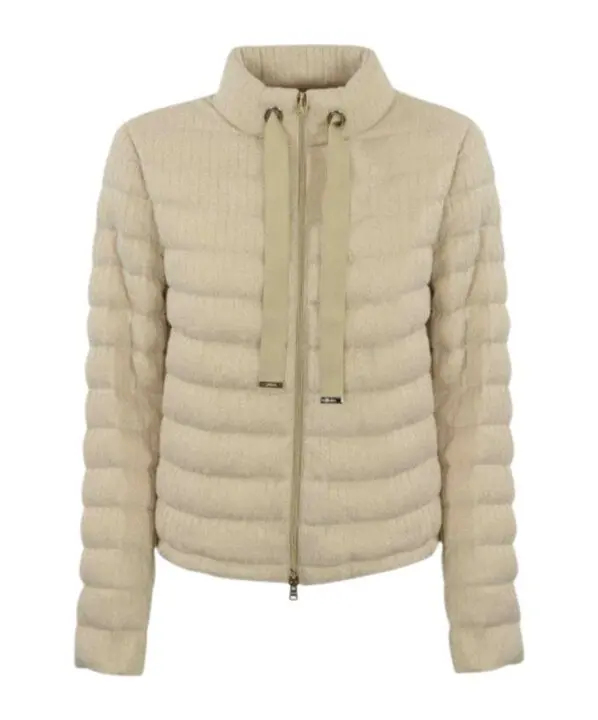 Herno Short Down Jacket With Stand-up Collar And Drawstring Detail - Nude
