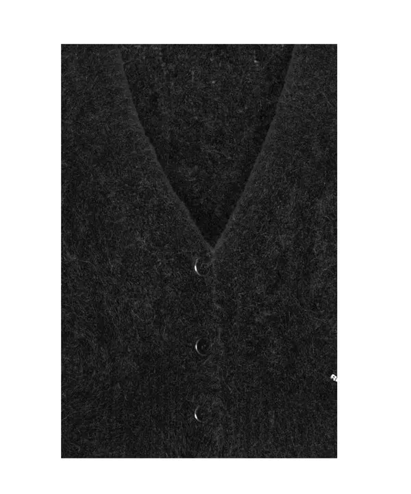 ROTATE BY BIRGER CHRISTENSEN Fluffy Knit V-neck Cardigan - Black
