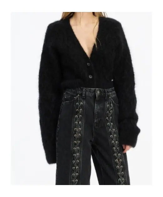 ROTATE BY BIRGER CHRISTENSEN Fluffy Knit V-neck Cardigan - Black