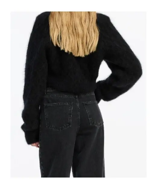 ROTATE BY BIRGER CHRISTENSEN Fluffy Knit V-neck Cardigan - Black