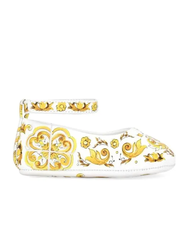Dolce & Gabbana Majolica Leather Ballerina Flats With Ankle Straps
