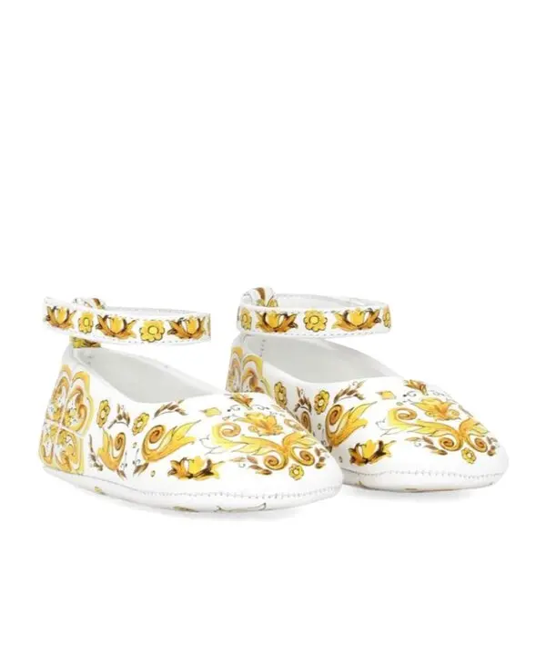 Dolce & Gabbana Majolica Leather Ballerina Flats With Ankle Straps