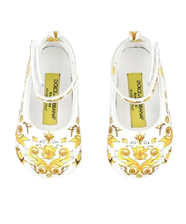 Dolce & Gabbana Majolica Leather Ballerina Flats With Ankle Straps