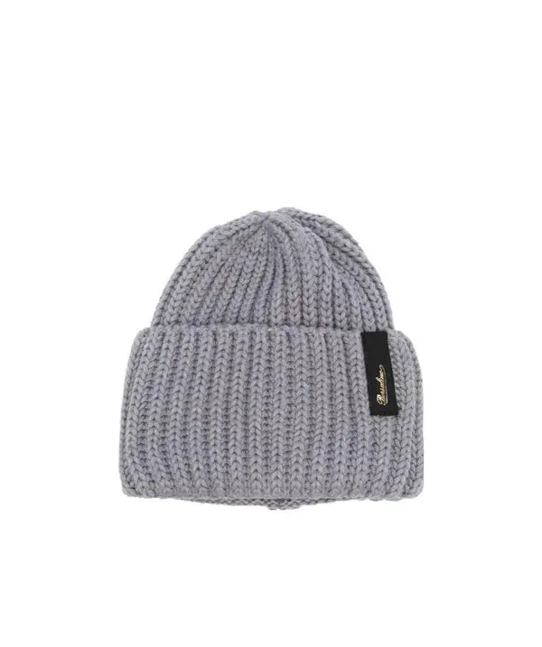 Borsalino Logo Patch Ribbed Knit Beanie - Gray