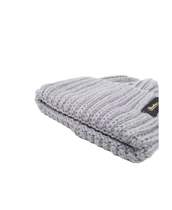 Borsalino Logo Patch Ribbed Knit Beanie - Gray